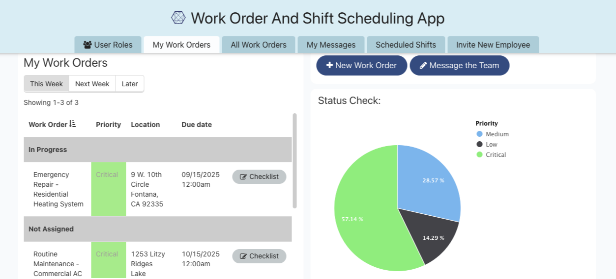 Work Orders Template App from Knack