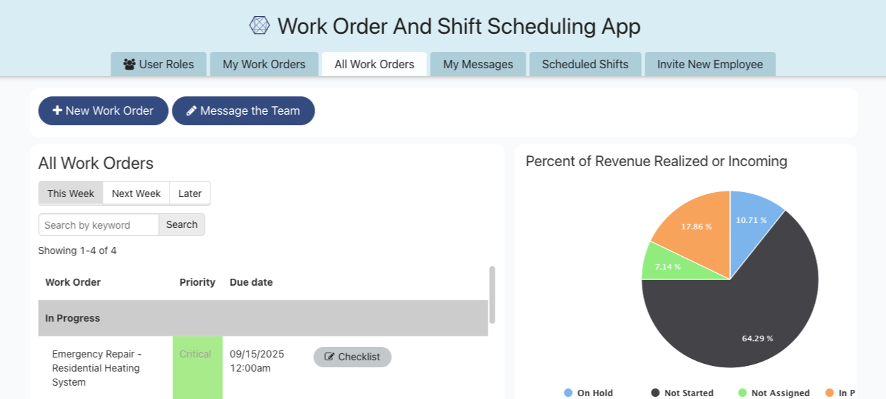 Work Orders Template App from Knack